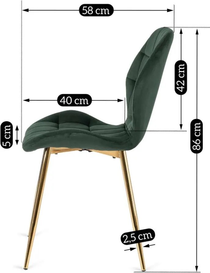 Jídelní židle Vidor Velvet, zelená / zlatá