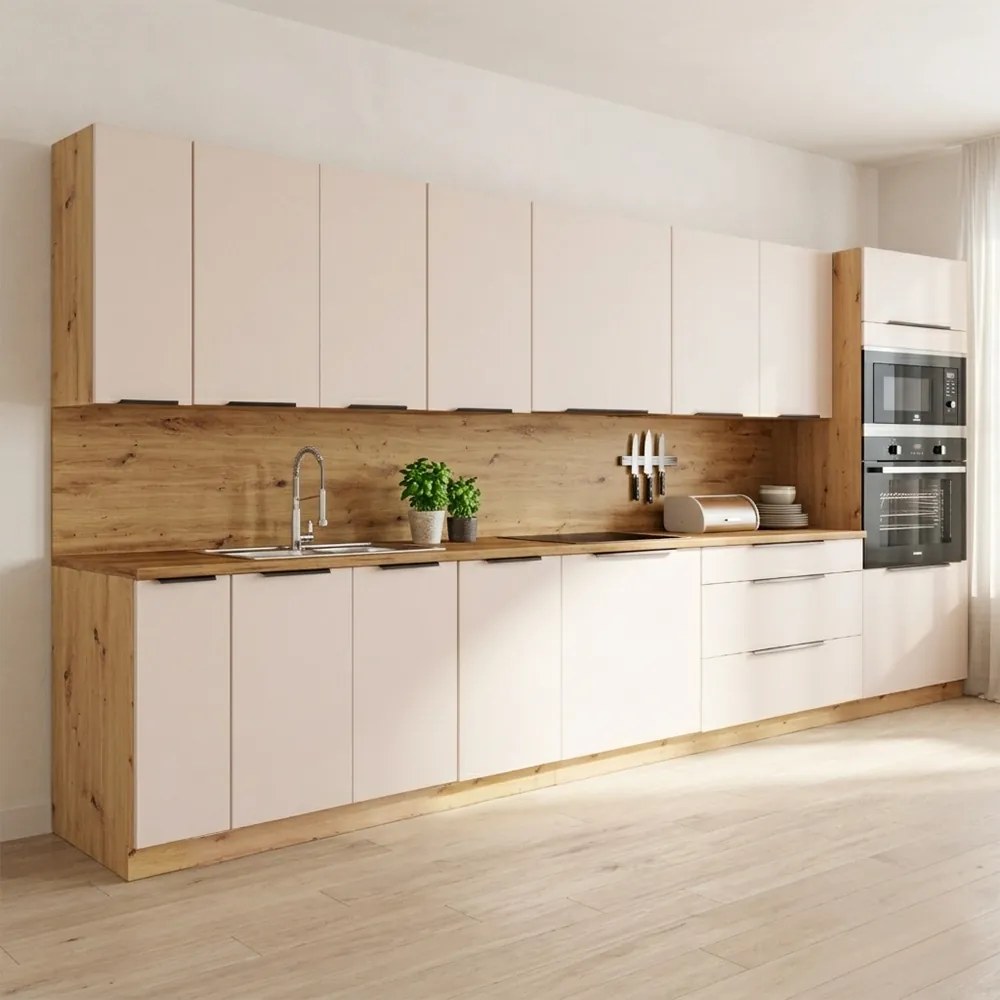 Kuchyňská linka SOLEA | 350 cm | artisan/kašmír | PREMIUM BOX | UNI dvířka | VÝBĚR ÚCHYTŮ