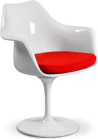 Designové křeslo Tulip, bílá / červený sedák