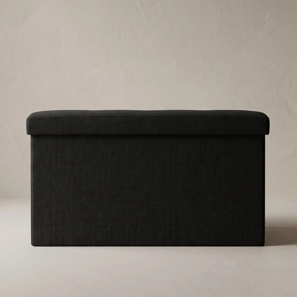 Obdélníkový taburet s úložným prostorem, skládací, 76 × 38 × 38 cm, černý
