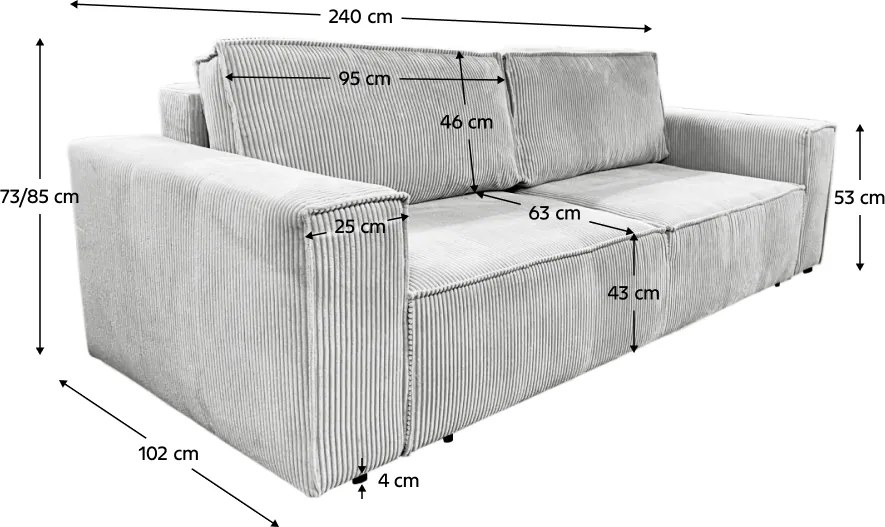 Rozkládací pohovka, světle šedá, HARPERA BIG SOFA