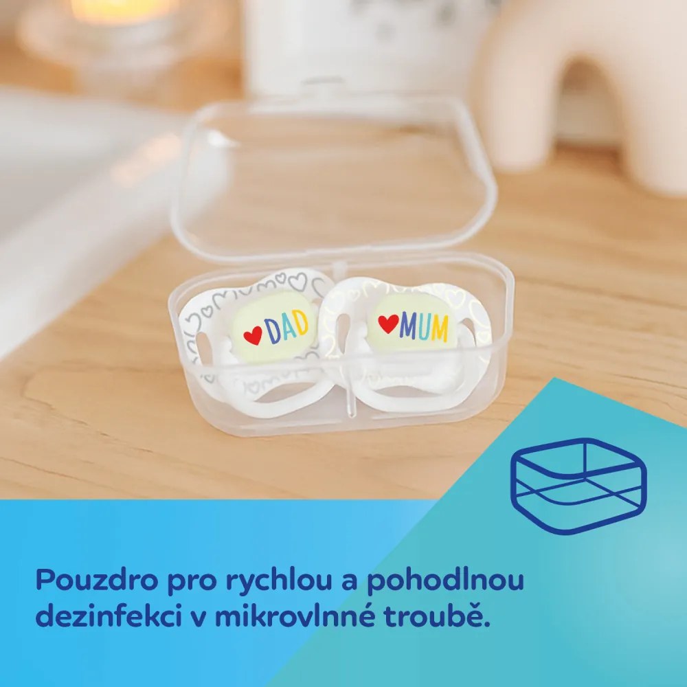 Canpol babies Dudlík svítící silikonový symetrický LOVE MUM&DAD 6-18m 2ks