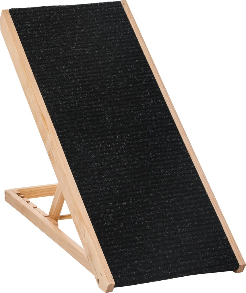 PawHut rampa pro psy nastavitelná rampa pro psy s protiskluzovým kobercem z borovicového dřeva a polyesteru 90x40x61cm pro psy a kočky