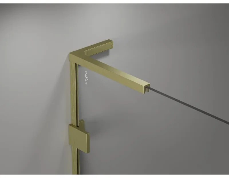 Mexen Lunar, L pětiúhelníkový sprchový kout s pravým sklonem 90 x 90 cm, 8mm čiré sklo, zlatý matný profil, 831L-090P-090L-55-00-P