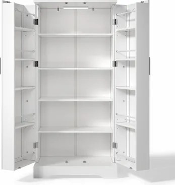 Aosom Multifunkční kuchyňská skříňka s LED senzorovým světlem, dvojité dveře s úložným prostorem, 60 x 35 x 128 cm, bílá