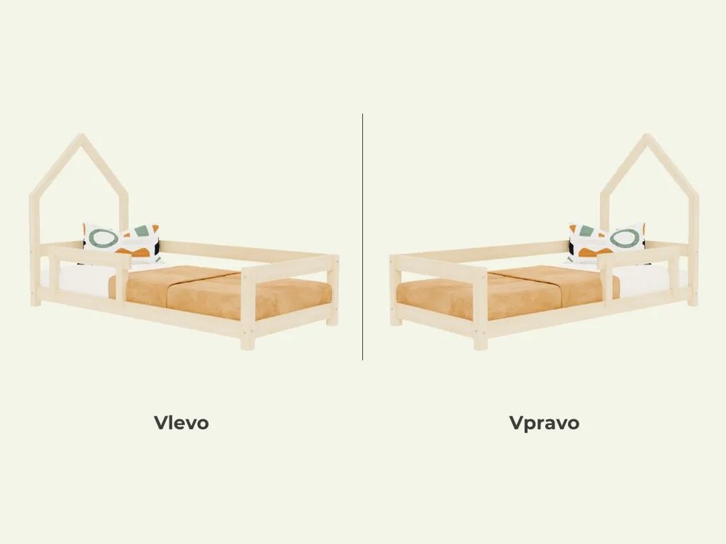 Benlemi Dětská postel domeček POPPI s bočnicí Zvolte barvu: Pastelově růžová, Zvolte rozměr: 120x180 cm, Zvolte stranu: Vlevo