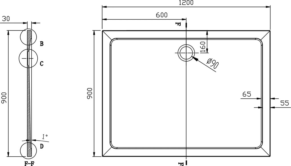Aqualine Aqualine, TECMI sprchová vanička z litého mramoru 120x90x3 cm, PQ12090