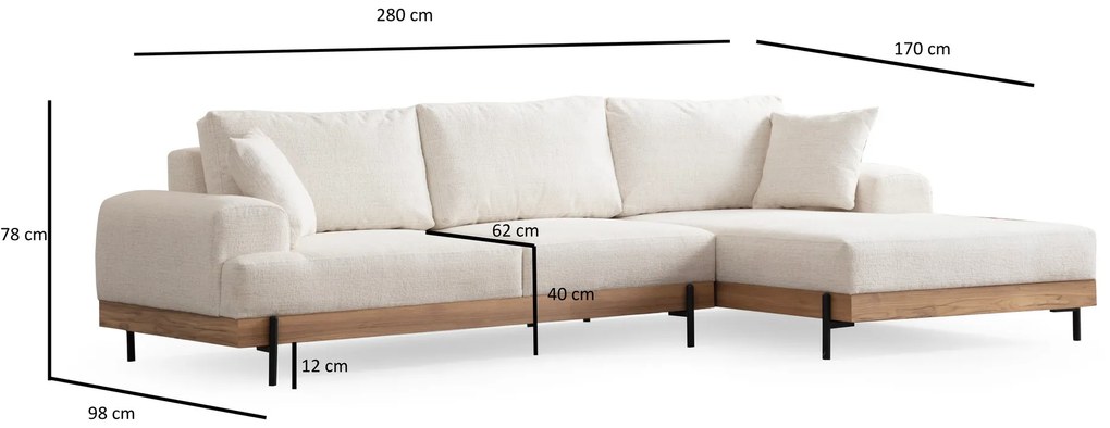 Hanah Home Rohová pohovka ETI dub bílá pravá 280 cm