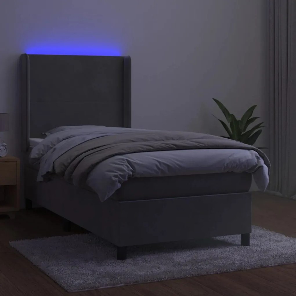 Box spring postel s matrací a LED světle šedá 80 x 200 cm samet 3139409