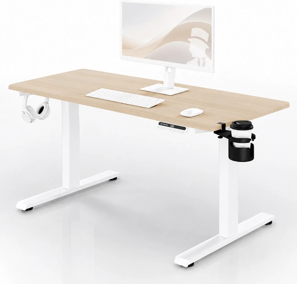 Elektrický stůl s nastavitelnou výškou ergonomický bílý/dub sonoma,1400x700 mm: ARIA