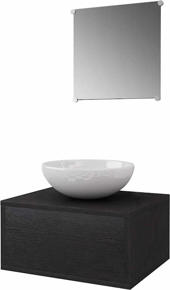 Čtyřkusový set koupelnového nábytku s umyvadlem a baterií, černý 273685