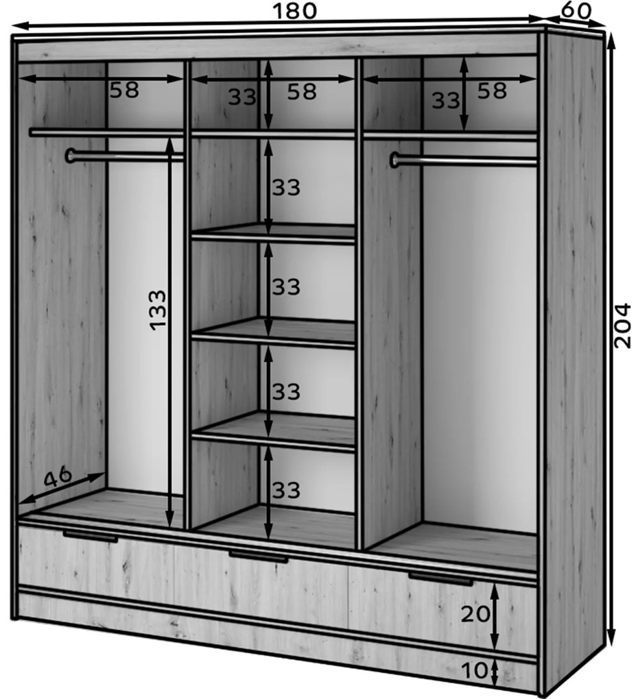 Eltap Šatní skříň Voodi III se zrcadlem