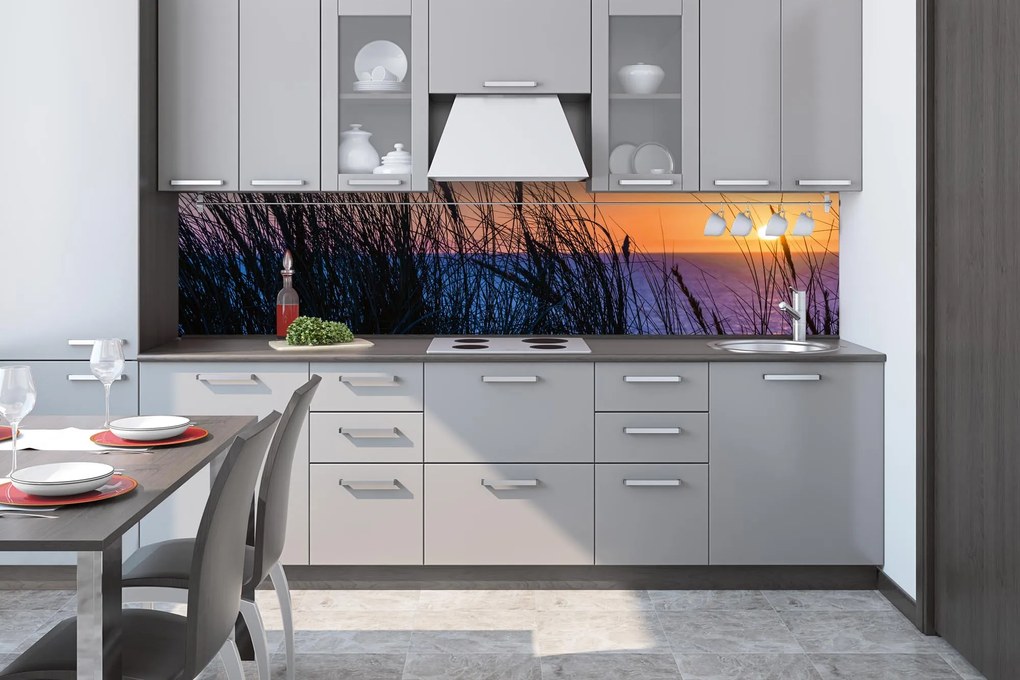 DIMEX | Fototapeta do kuchyně Západ slunce nad oceánem KI-260-203 | 260 x 60 cm | modrá, černá, oranžová