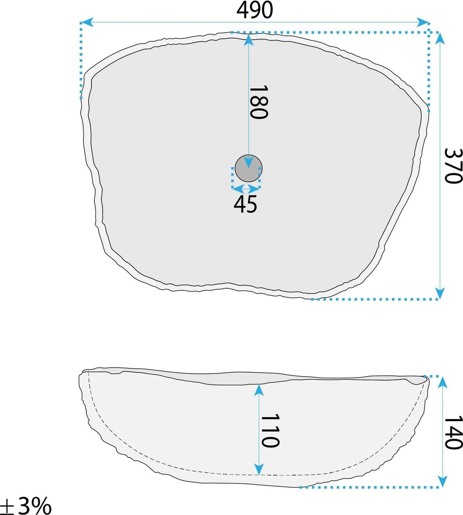 Rea Isla Aiax, asymetrické umyvadlo na desku, 490x370x140mm, imitace kamene, REA-U3222