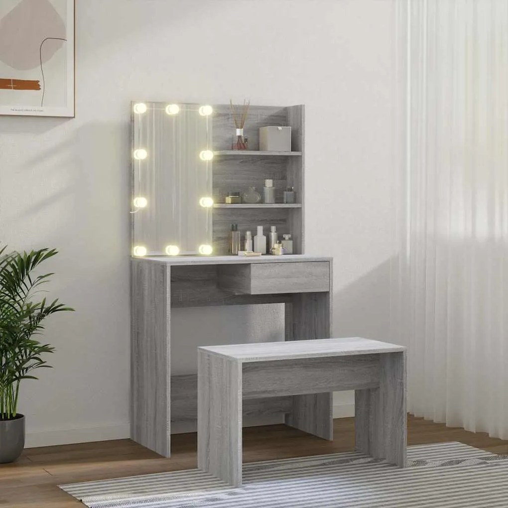 Toaletní stolek sada s LED šedý sonoma kompozitní dřevo 3114113