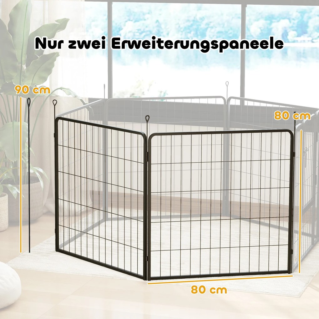 PawHut 2dílné rozšíření 2 panelů plotu pro psy pro hrací arénu, 80 x 80 cm ocelový plot pro štěňata, pro malé a střední psy
