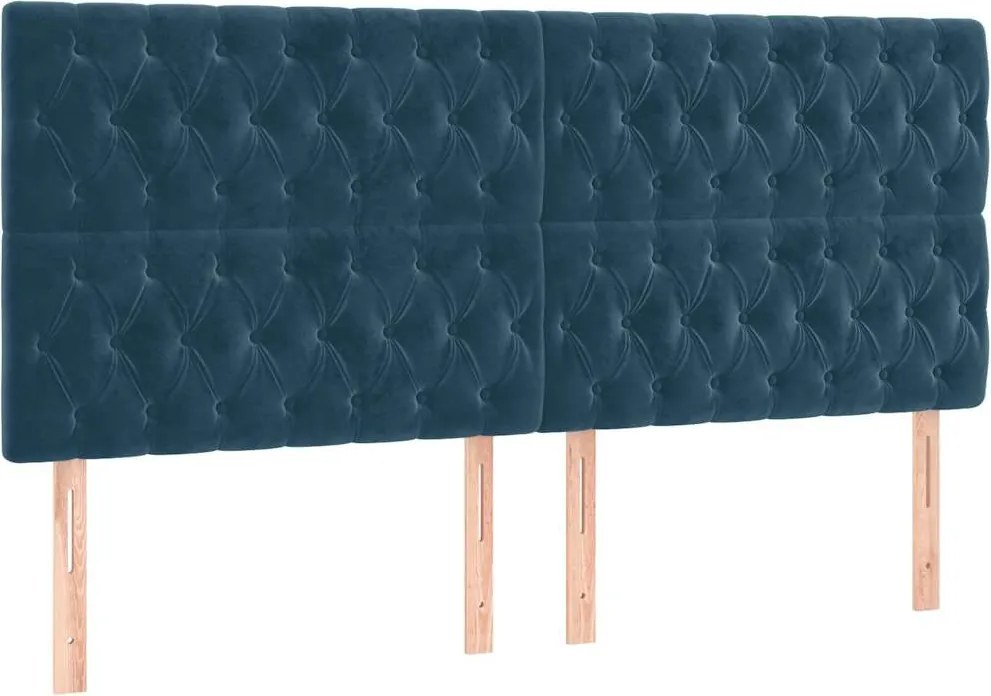 Čelo postele s LED tmavě modré 200x7x118/128 cm samet 3122830