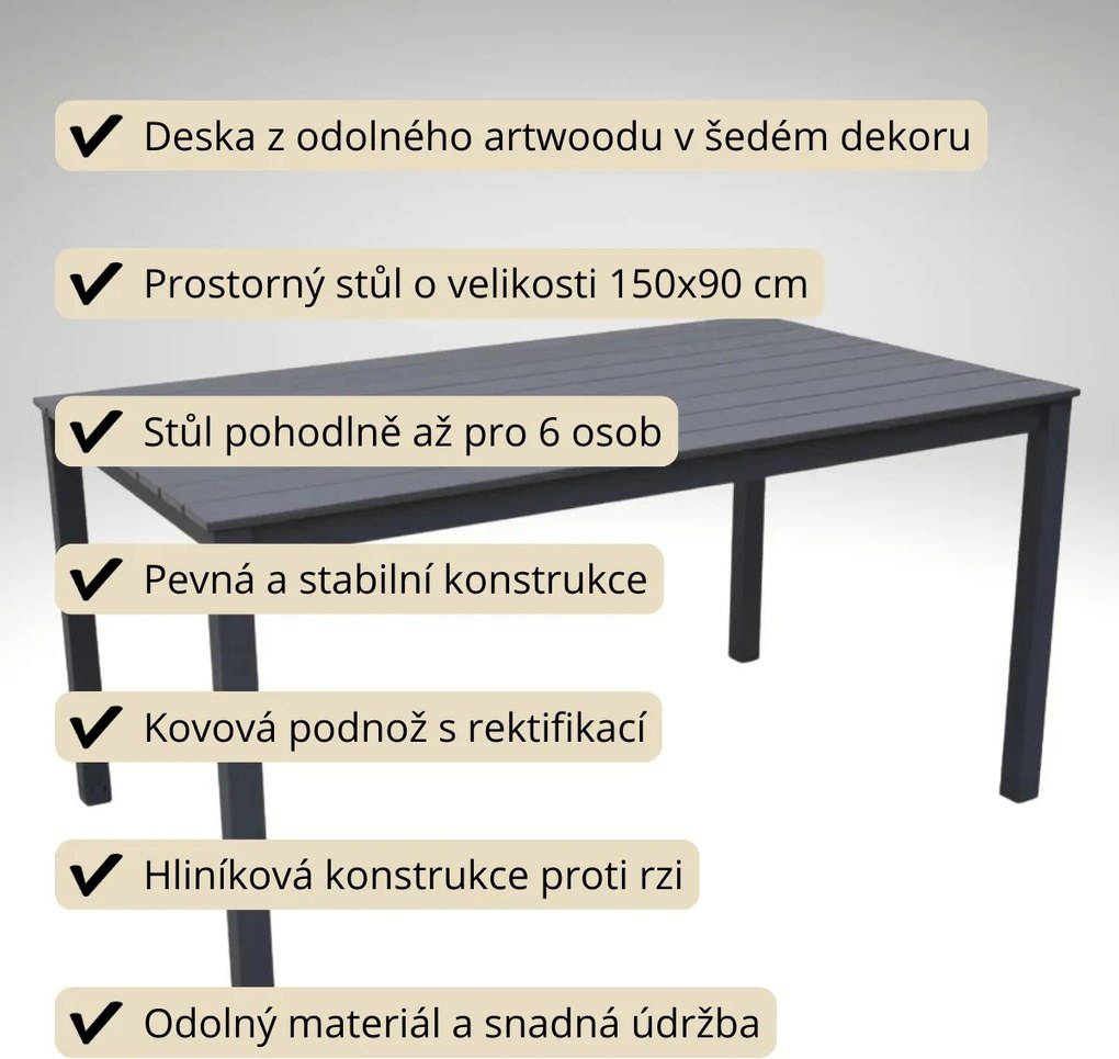 Vikio Zahradní ratanový set 150x90 pro 6 osob DT276-S šedý
