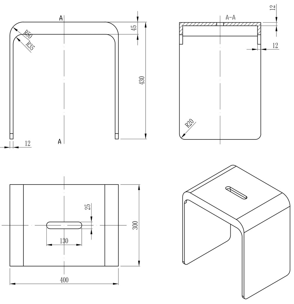Koupelnová stolička BERNSTEIN PB4006 z minerálního odlitkuMinerální kompozit