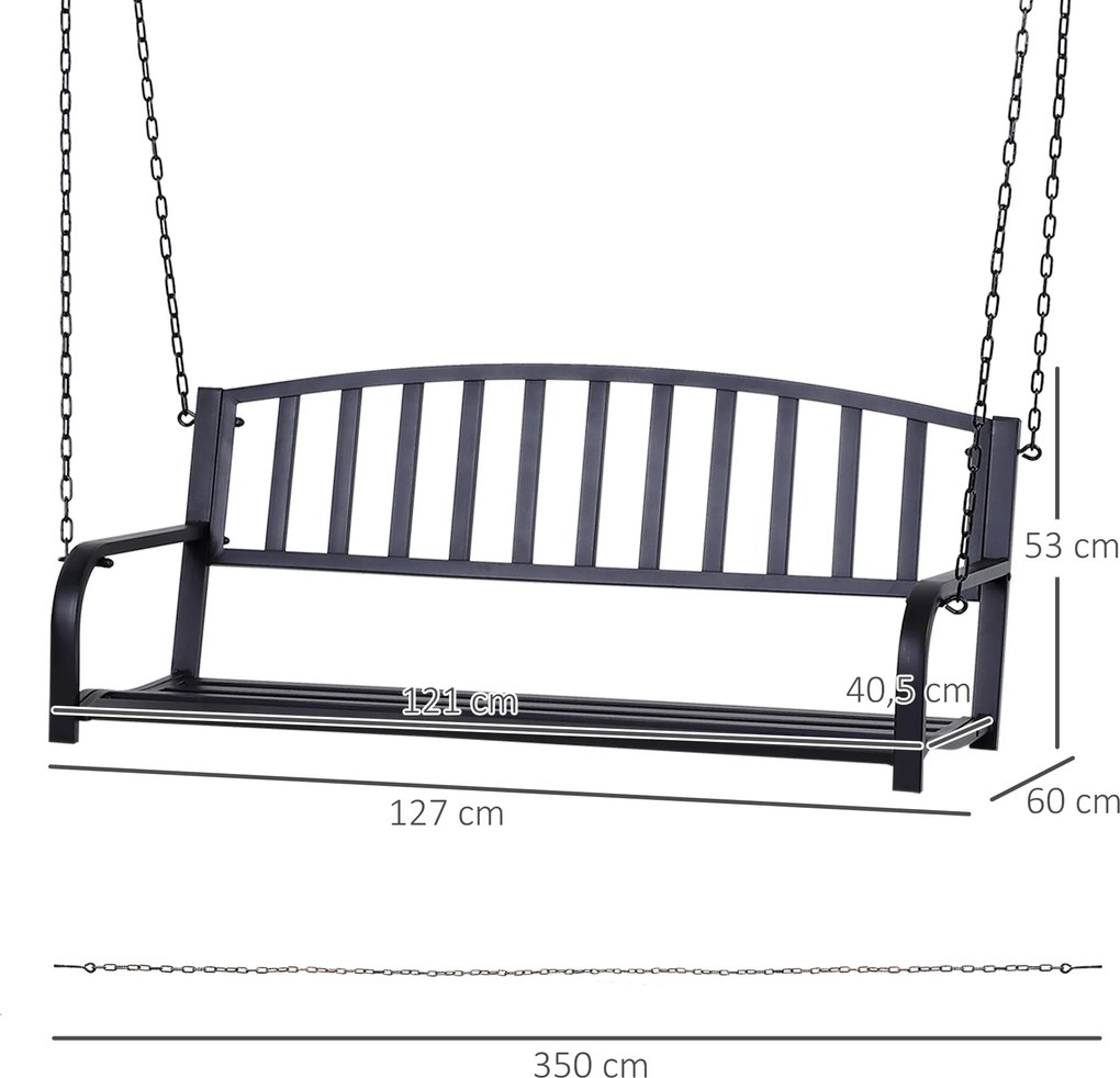Závěsná lavice 2místná zahradní houpačka Houpací lavice Hollywoodská houpačka Závěsná lavice s řetězy Kov Černá 127 x 60 x 53 cm