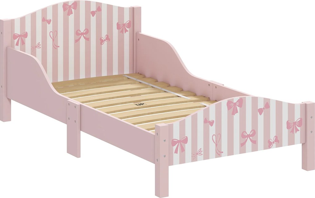 AIYAPLAY Montessori postýlka pro děti 3-6 let 146x76,5 cm, ochrana proti pádu, tvar mašle pro dětský pokoj, růžová