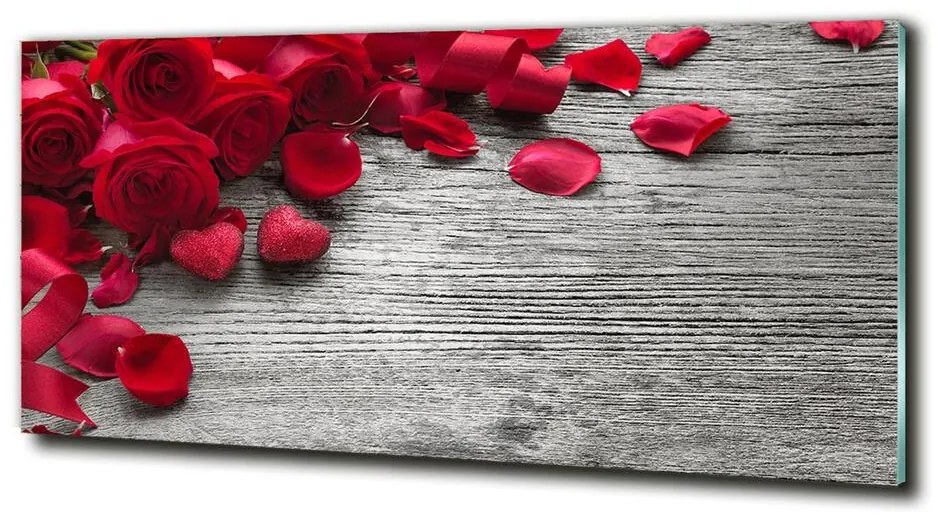 Wallmuralia Foto-obraz fotografie na skle Červené růže 125x50 cm