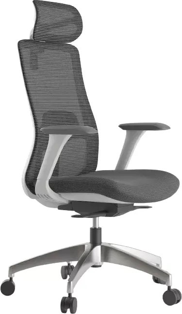 Kancelářská ergonomická židle WISDOM s podhlavníkem — síť, šedý plast, nosnost 150 kg, světle šedá Mercury star