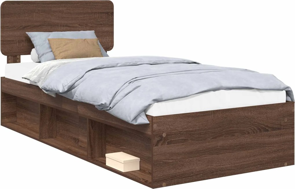 Rám postele s čelo Hnědý dub 75 x 190 cm Masivní borové dřevo 3412147