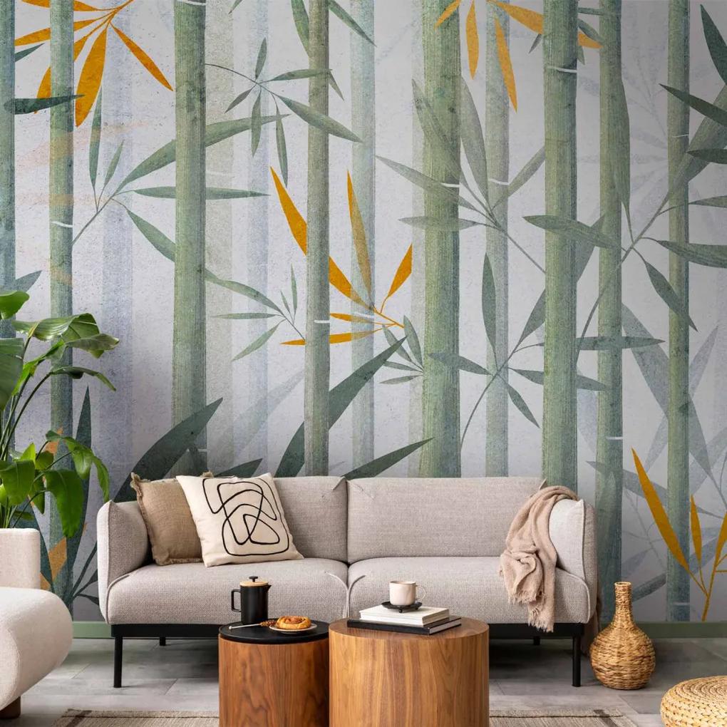 Fototapeta Bambusová džungle - motiv exotické zelené vegetace s listy