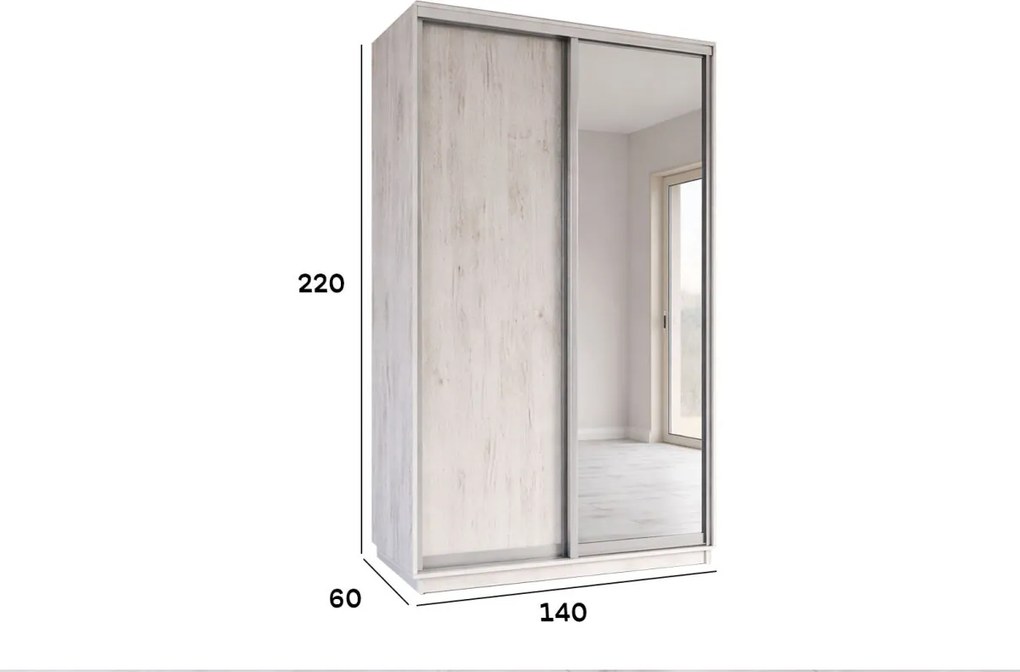 Skříně s posuvnými dveřmi 1400x2200x600 1LTD 1 Zrcadlo Dub Craft bílý, profil stříbrný