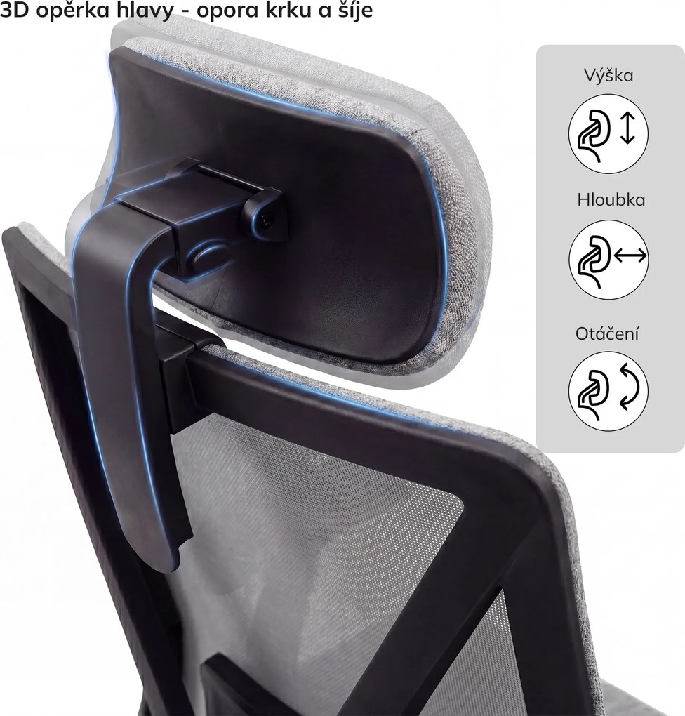 Ergonomická otočná kancelářská židle s síťovaným opěradlem, šedá: VECTOR