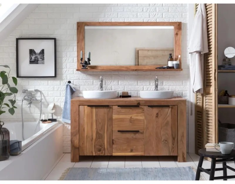 furniture-nabytek.cz - Masivní koupelnové zrcadlo Auckmore z akácie, lakované, hnědé – 140×65 cm