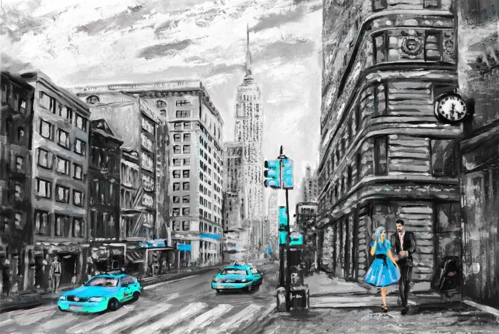 Obraz New York malovaný Blue Velikost (šířka x výška): 150x100 cm