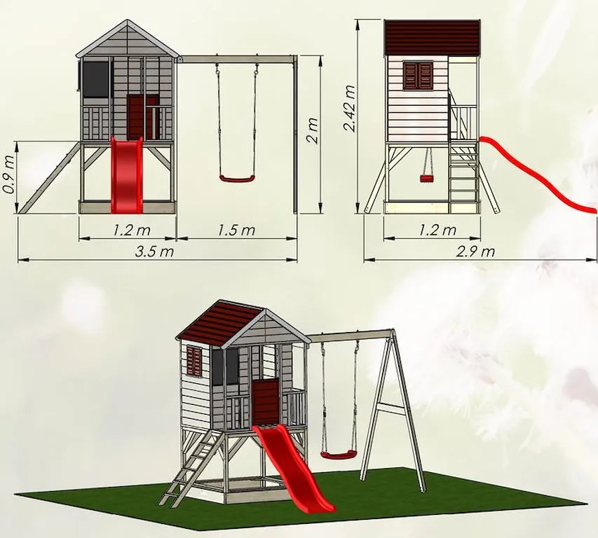 Dětský dřevěný domeček Veranda s houpačkou