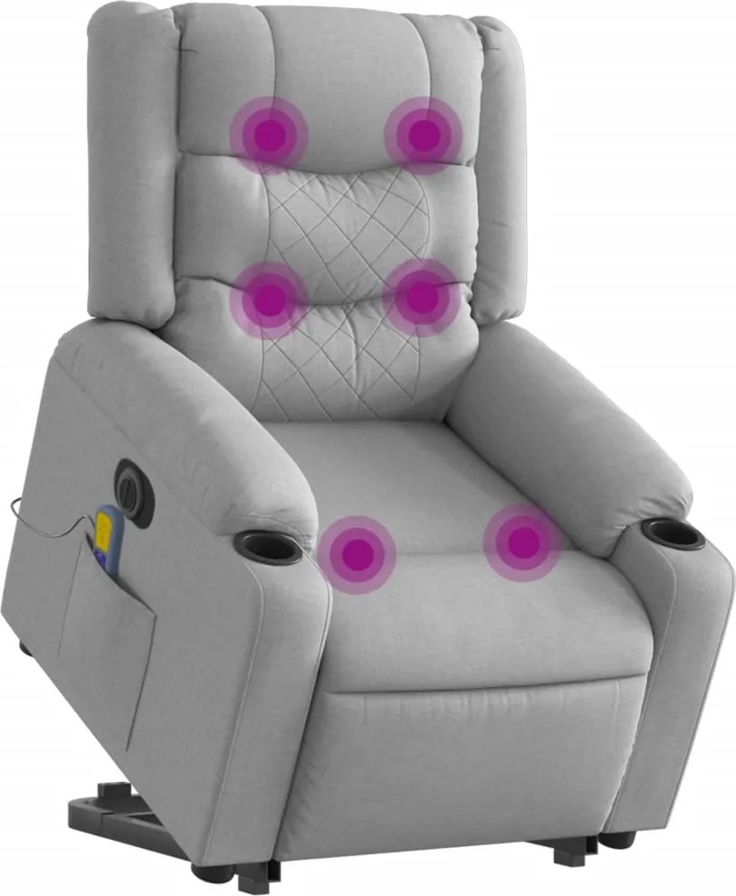 Elektrické zvedací masážní polohovací křeslo světle šedé textil 3206582