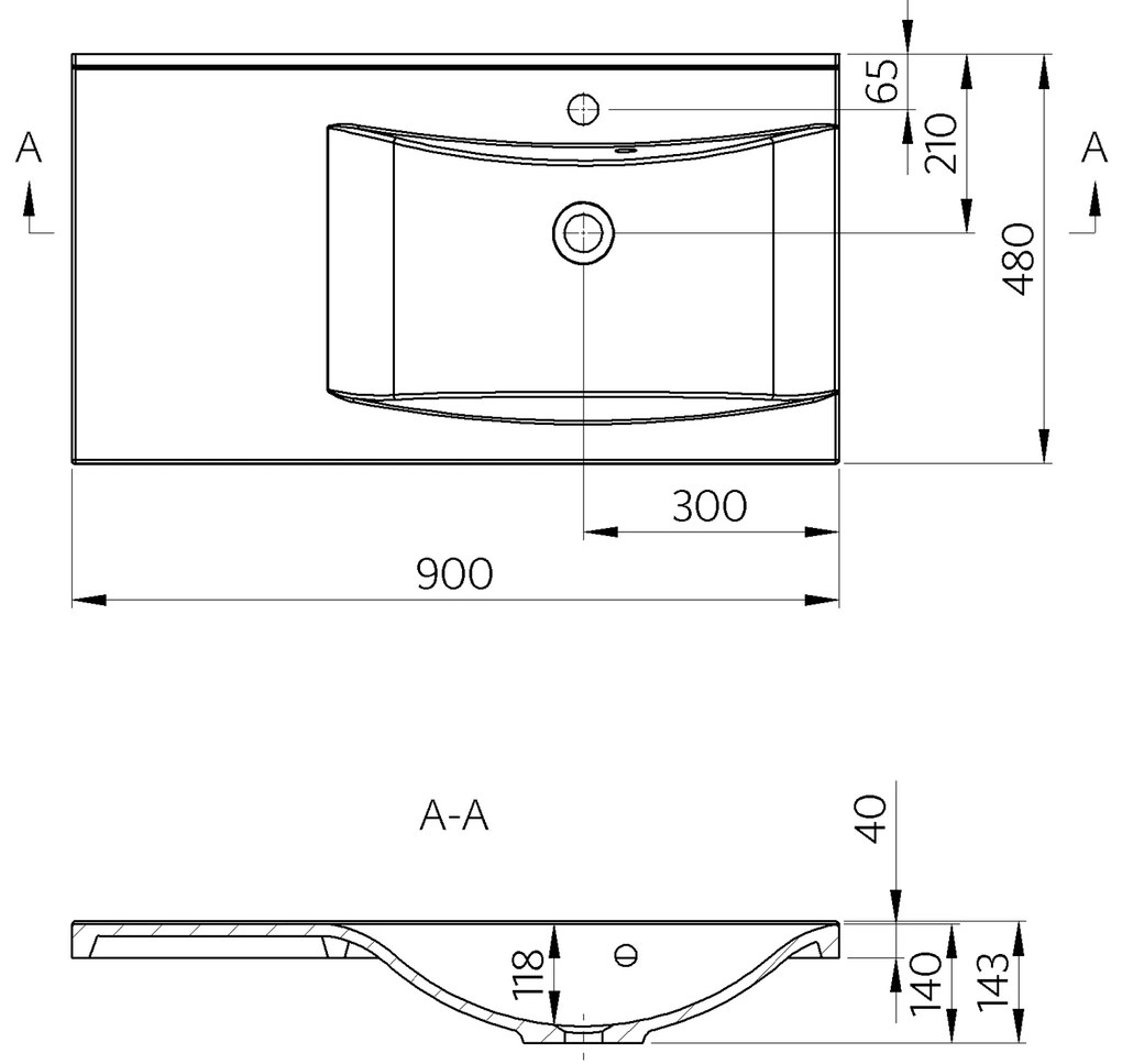 Sapho, LUCIOLA umyvadlo 90x48cm, litý mramor, bílá, pravé, 50094