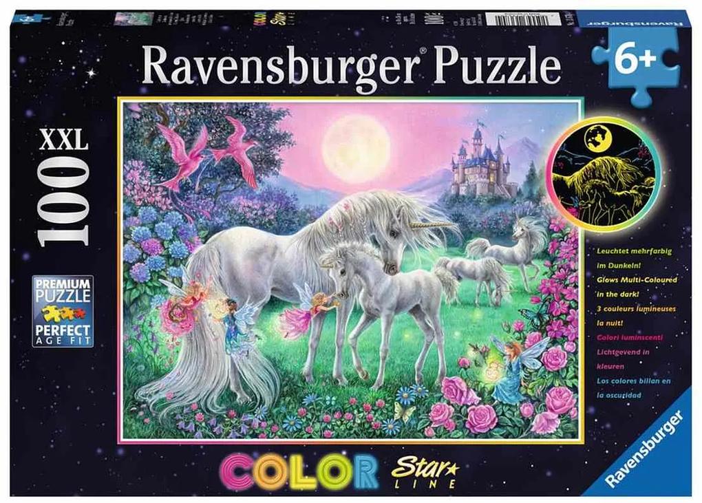 RAVENSBURGER Svítící puzzle Jednorožci za úplňku XXL 100 dílků
