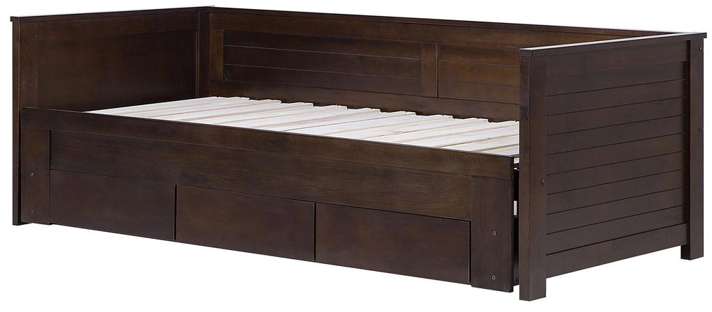 Rozkádací postel dřevěná hnědá s roštem 90 x 200 cm CAHORS Beliani