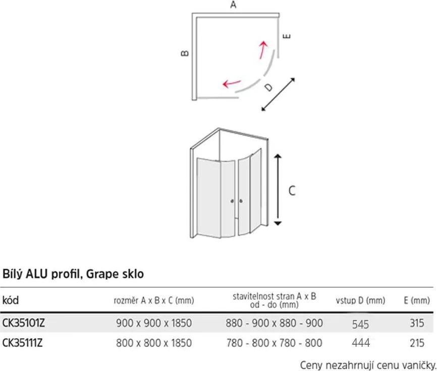 Mereo Mereo, Sprchový kout, Kora, čtvrtkruh, R550, bílý ALU, sklo Grape, CK35111Z