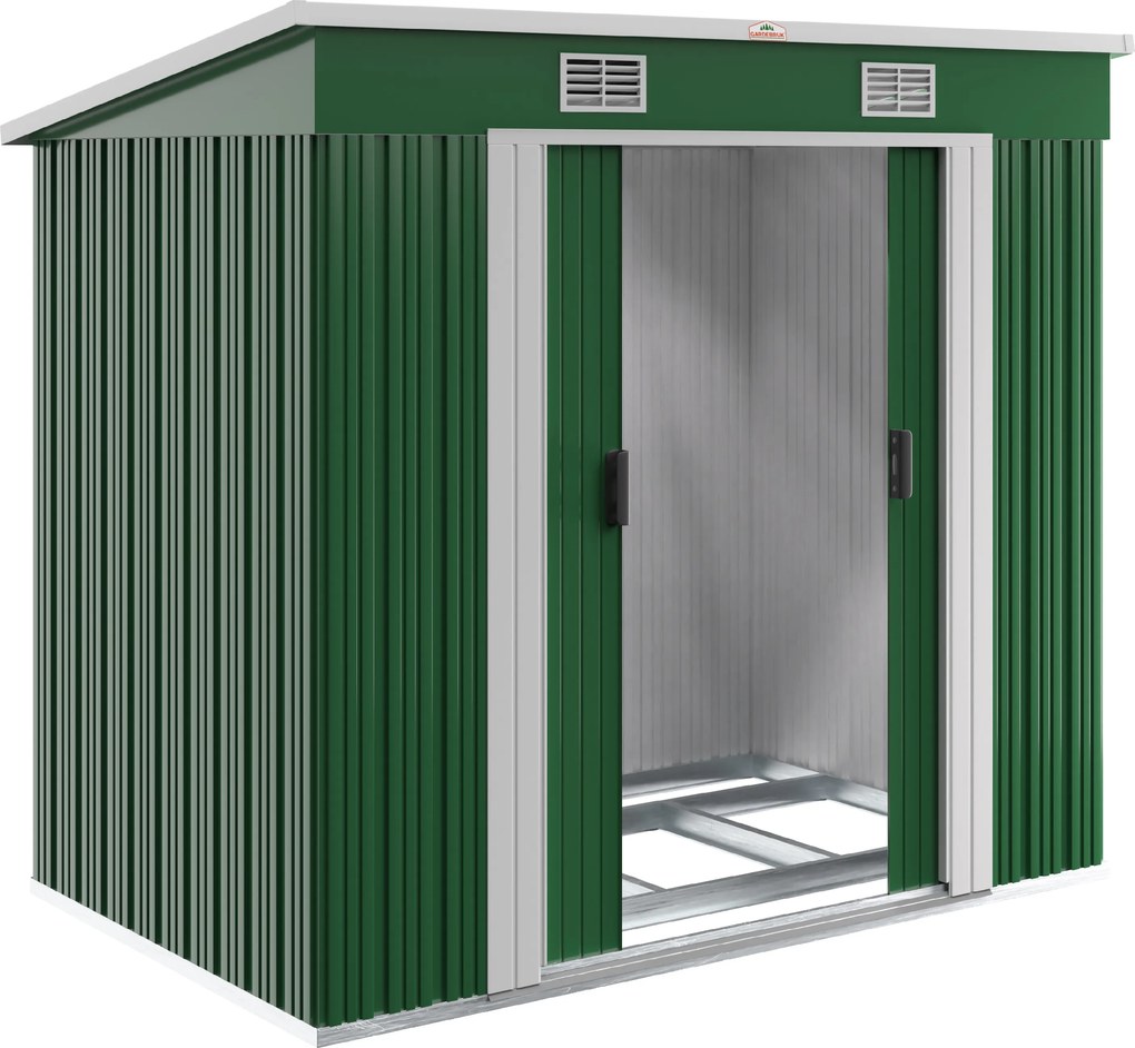 Zahradní domek na nářadí zelená 200x125x180cm 2m² úložný prostor pozinkované posuvné dveře 4 háky