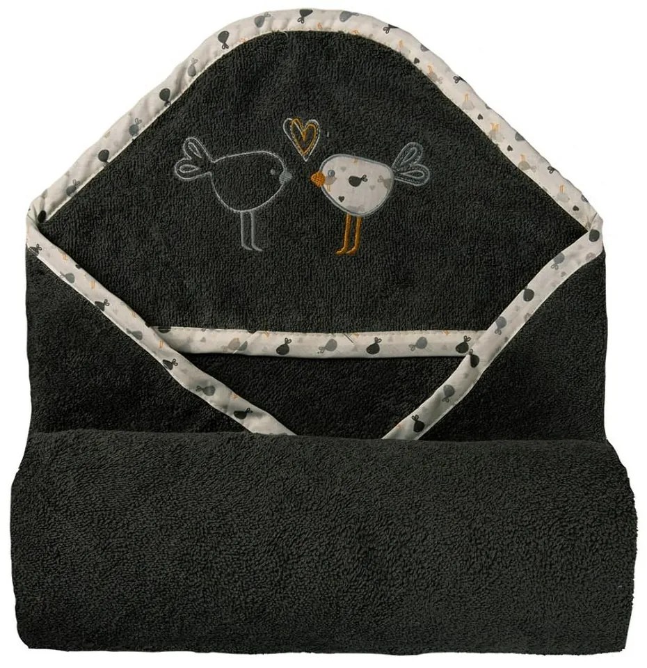 BabyMatex Dětská osuška 100x100 froté maxi plus Birds 44 grafitová osuška s kapucí