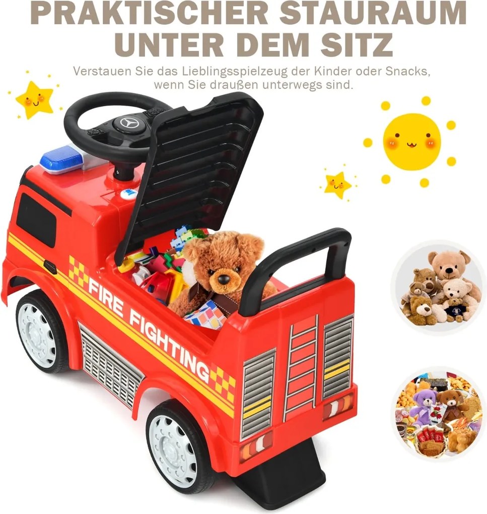 Costway Dětské hasičské auto s licencí Mercedes Benz červené – 62 × 29 × 43 cm