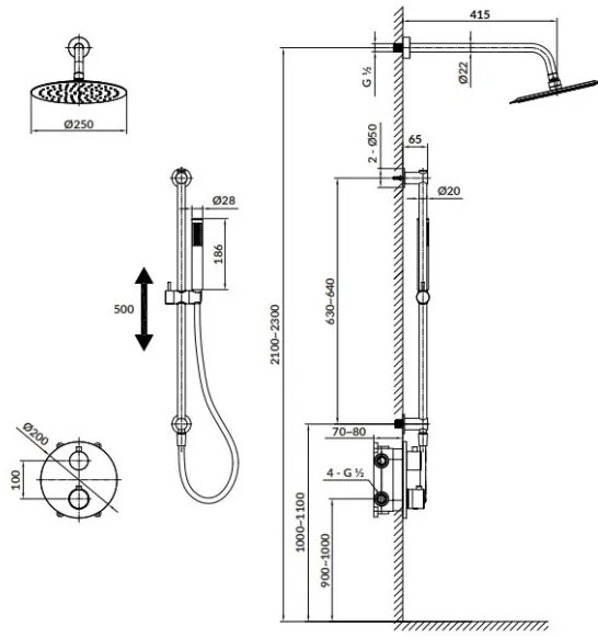 Cersanit S952-033 - Sprchová sada s termostat. podomítkovou baterií ZEN černá