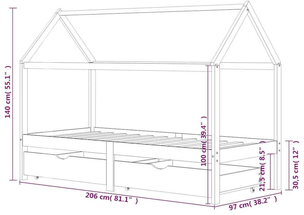 vidaXL Marketos Rám dětské postele se zásuvkami masivní borovice 90 x 200 cm