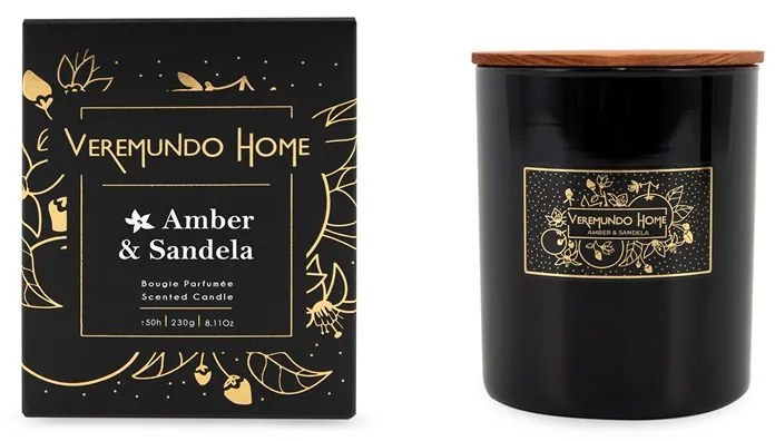 VEREMUNDO HOME Vonná svíčka Paris Amber Santal, 230 g, černá 10110