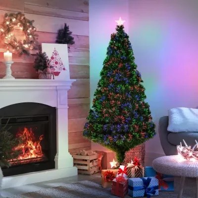 Aosom Umělý vánoční stromek 150 cm s uhlíkovým vláknem, umělá jedle s LED osvětlením, 180 špiček, vánoční dekorace, včetně kovového stojanu pro vnitř…