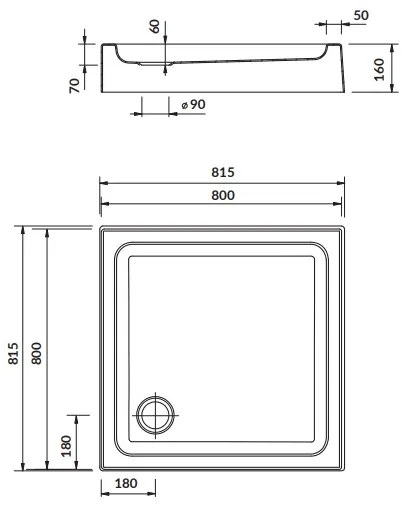 Cersanit TAKO sprchová vanička 80x80x16 cm, bílá, S204-011