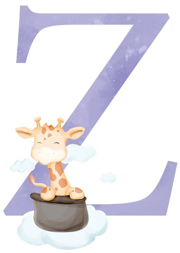 Abeceda písmena se žirafou - Obraz, Plakát Velikost: A3 - 29,7x42 cm, Volba rámu: bez rámu, Písmeno: D