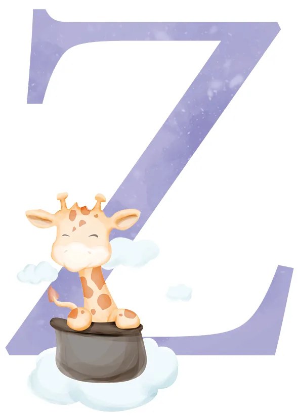 Abeceda písmena se žirafou - Obraz, Plakát Velikost: A3 - 29,7x42 cm, Volba rámu: bez rámu, Písmeno: T