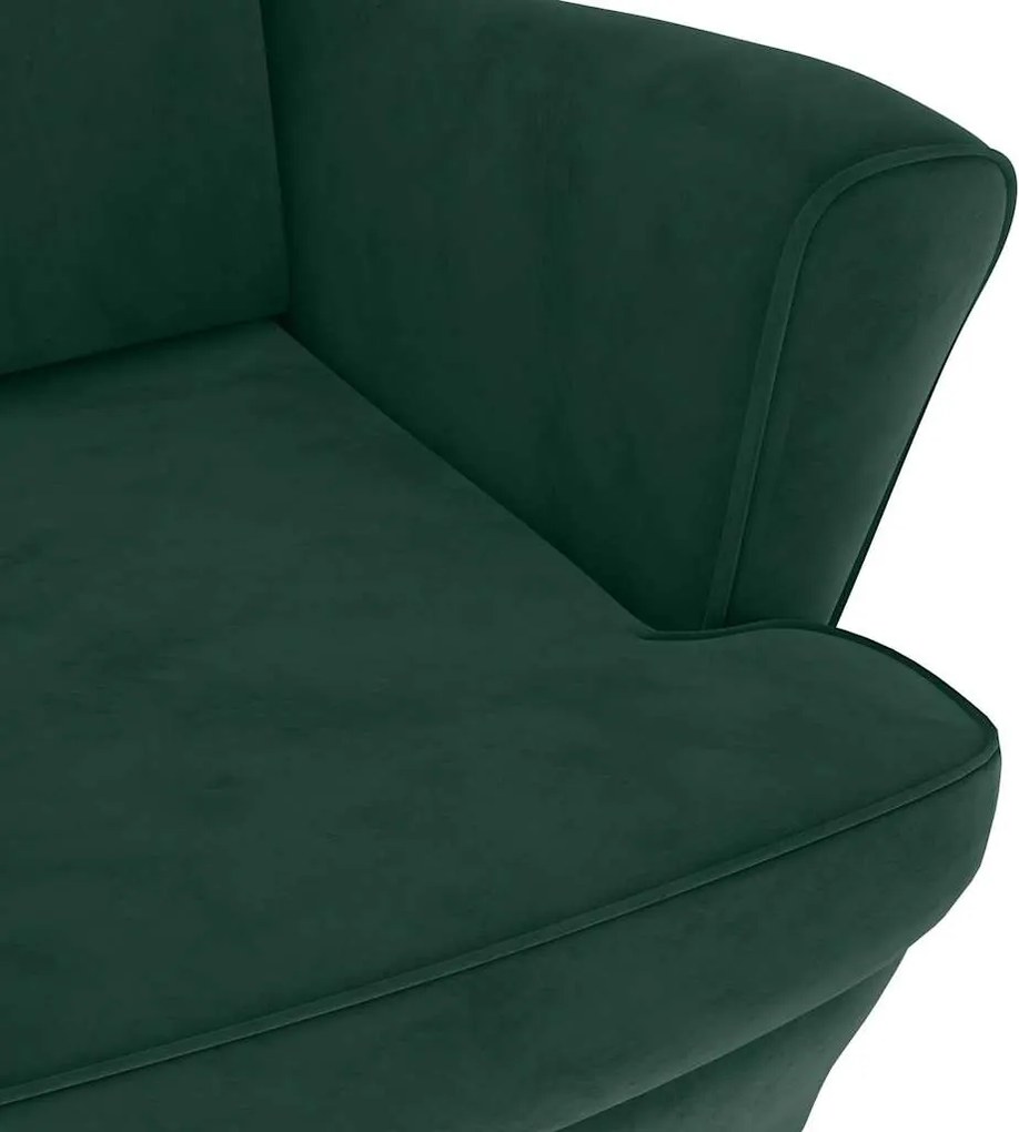 Křeslo ušák se stoličkou tmavě zelené samet 3115933